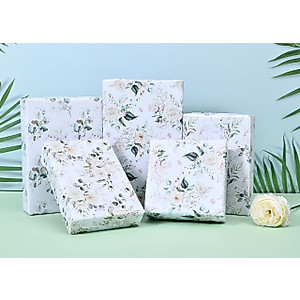 Titiweet Wedding Wrapping Paper - Green Leaves & White Rose Design, 12 Sheets Bridal Shower Wrapping Paper for Women, 20 x 28 Inches Per Sheet