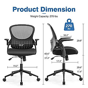 JHK Home Office Desk Chair – Ergonomic Office Chair with Lumbar Support and Flip-up Armrest, Height Adjustable Mesh Computer Chair, Swivel Task Chair, Conference Room, Black