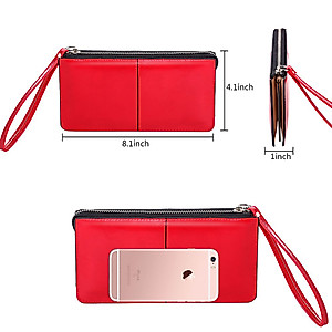 Bonaweite Women's Wristlet Clutches Leather Wallet Purse Cards Holder Red