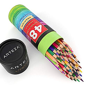ARTEZA Watercolor Colored Pencils For Adult Coloring, Set of 48 Presharpened, Triangular-Shaped Drawing Pencils for Teens, Art Supplies for Sketching and Painting