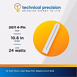 Technical Precision Black Light Replacement for 24 Watt B24W Stinger Replacement Bulb BK100, BK300, BK310, BK500, BK510 Bug Killers - 10.6” Overall Height - 1 Pack