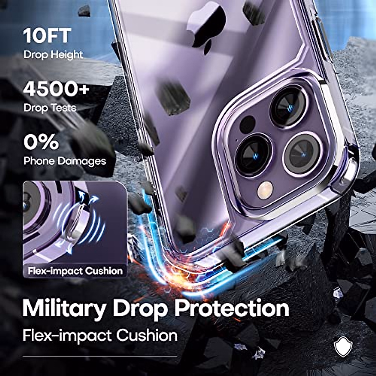 TAURI for iPhone 14 Pro Max Case, [5 in 1] 1X Clear Case [Not-Yellowing] with 2X Tempered Glass Screen Protector + 2X Camera Lens Protector, [Military-Grade Drop Protection] Phone Case 6.7 Inch