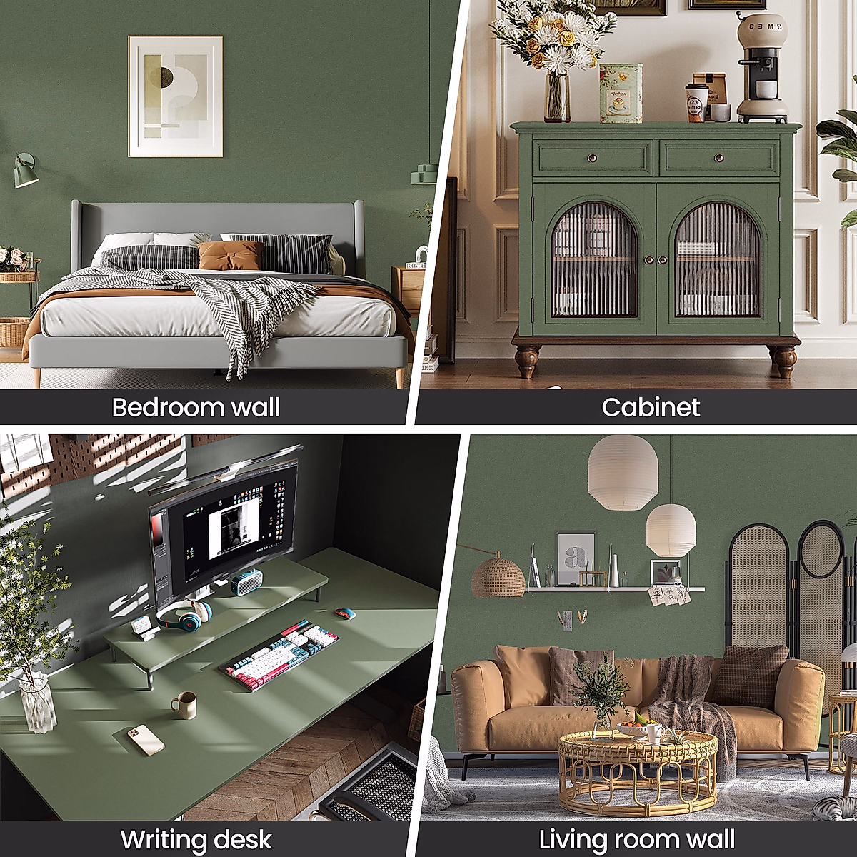 Green Peel and Stick Wallpaper 118.1''x17.7'' Green Contact Paper for Cabinets and Drawers with Tools, Removable Self Adhesive Thicken Wall Paper for Home Wall Decoration and Covering Old Furniture