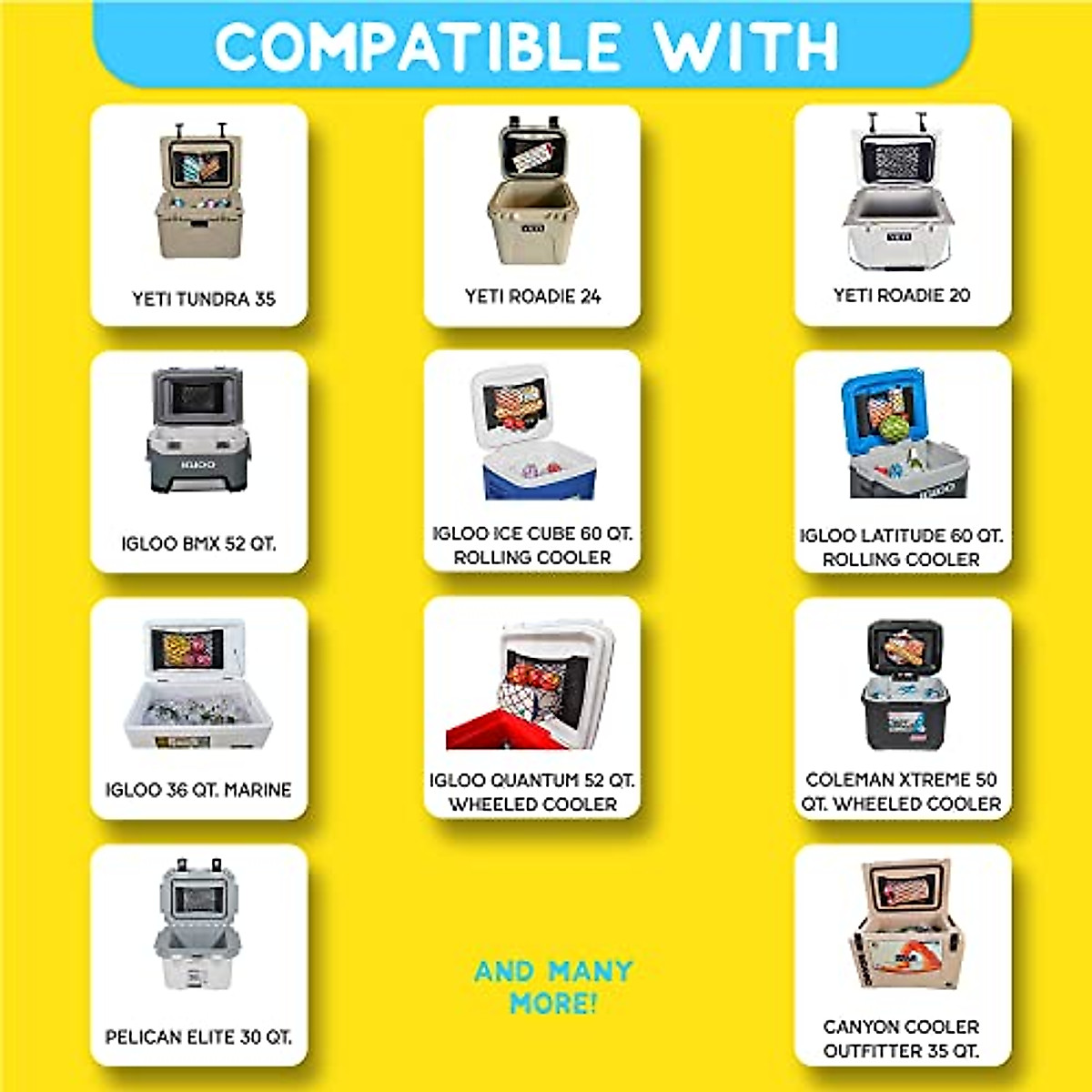 Cooler Net for Dry Storage and Organization - Compatible with Yeti, Coleman, Igloo, Lifetime, Pelican, Canyon Ice Chests - Compatible w/Cooler Lights, Wheel Kits, Tailgating Accessories, Camping Gear