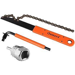 Oumers Bike Cassette Removal Tool, Cassette Freewheel Removal Tool with Chain Whip and Auxiliary Wrench Bicycle Cassette Lock Ring Removal, Freewheel Remover Wrench Sprocket Remover