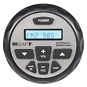 MB Quart GMR-2.5 Bluetooth Gauge Stereo Receiver w/Aux For RZR/ATV/UTV/Cart Bundle with Pair Rockville RKL65MBW Marine Boat Speakers and Pair RWB70B Marine Swivel Tower Speakers