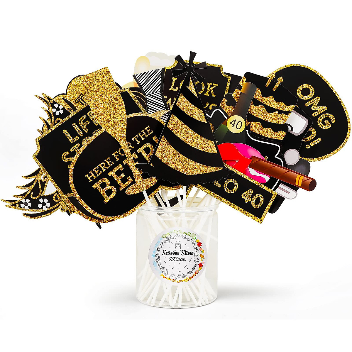 Adult 40th Birthday Photo Booth Props(41Pcs) for Her Him Cheers to 40 Years Birthday Party, Gold and Red Decorations,40th Happy Birthday Party Supplies for Men Women