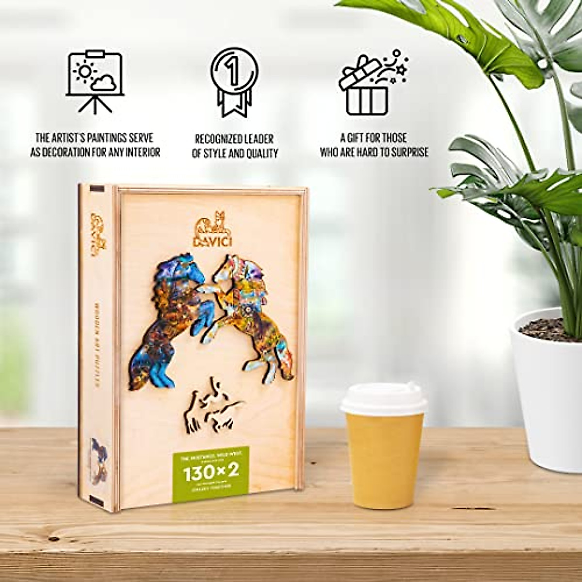 DAVICI - Wooden Jigsaw Puzzles for Adults | Exclusive Wooden Puzzle for Adults, Teens, Family | Uniquely Shaped Jigsaw Puzzles | Exclusive Wood Puzzle | Large | 12.8x15.9 in | 2x130 pcs | The Mustangs