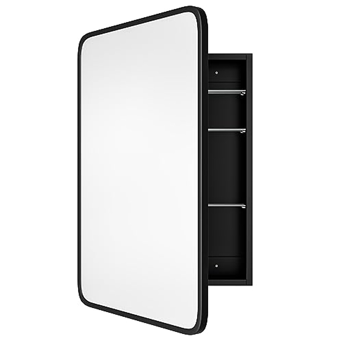 AGDULL Vintage-Style Bathroom Wood Wall Cabinet with Black Metal Frame Curved Mirror, Recessed Medicine Cabinet, Bathroom Storage Cabinet, Black, 17.5x29 Inch