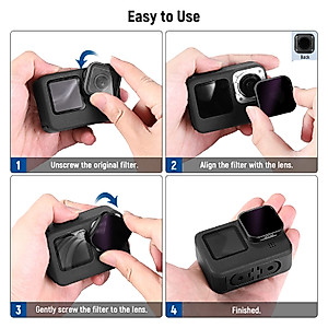 NEEWER ND Filter Set Compatible with GoPro Hero 12 Hero 11 Hero 10 9 Black, 4 Pack (ND8 ND16 ND32 CPL) Multi Coated HD Slim Neutral Density Polarizer Lens Filter Kit Action Camera Accessory (Black)