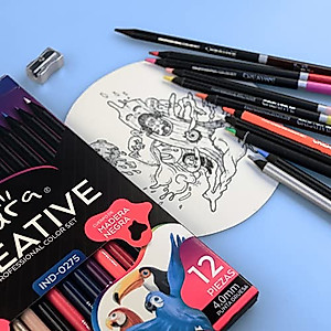 Indra Professional Colored Pencils Set, 12+3 Colored Art Drawing Pencils for Adults Kids Students Teachers Coloring Drawing Sketching Crafting