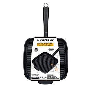 MasterPan Ultra Nonstick Deep Grill Frying Pan with Detachable Handle, 11", Black,