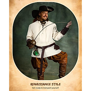 Ramede 6 Pcs Men's Renaissance Costume Set Medieval Pirate Shirt Leather Arm Guards Viking Belt Medieval Bag Accessories(X-Large)