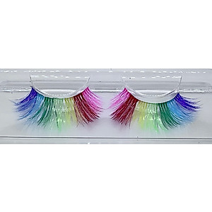 Alluring Synthetic Mink Lashes Reusable Strip False Eyelashes Cat-Eye, Fun Colored 3D Look Lashes, 2 Layers (Rainbow)