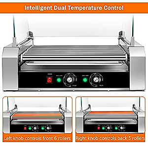 Giantex Hot Dog Roller Machine, 11 Non-Stick Rollers 30 Hot Dog Sausage Grill Cooker Machine with Removable Stainless Steel Drip Tray and Glass Hood Cover, Commercial Household Hot Dog Rotisserie