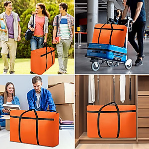 CIVJET 2 Pack Moving Bags Heavy Duty Extra Large with Strong Zippers, Storage Tote Bag for Space Saver for College Students, Moving Supplies/Boxes with Handles for Clothes, Storage Containers (Orange)