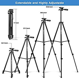 Ubeesize Tripod CT50 50” Phone Tripod Stand, Aluminum Lightweight Tripod for Camera and Phone, Cell Phone Tripod with Phone Holder and Carry Bag, Compatible with iPhone & Android
