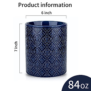 KOOV Kitchen Utensil Holder, Large Utensil Holders for Countertop, 6 x 7 Inches Ceramic Utensil Crock, Deep and Stable, Cooking Utensil Holder, Embossed Pattern (BLue)