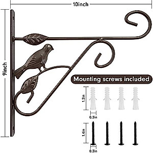 Amagabeli 2 Pack Hanging Plants Brackets 10" Wall Planter Hooks Hangers for Flower Baskets Pot Bird Feeder Wind Chimes Lanterns Patio Garden Outdoor Indoor Fence Metal 3D Bird Brown Bronze BG386