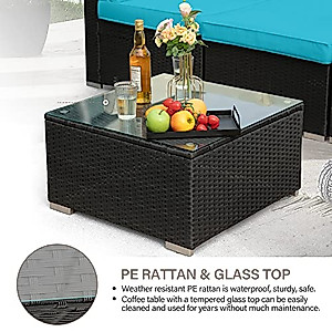 LAUSAINT HOME 7-Piece Outdoor Patio Furniture, PE Rattan Patio Furniture Set All Weather Sectional Conversation Sets with Cushions, Outside Sofa with Tempered Glass Table for Garden (Blue-7PCS)
