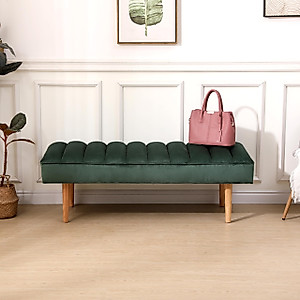 LKTART 52" Entryway Bench Velvet Bench for Bedroom Modern Ottoman End of Bed Padded Benches for Living Room Foyer Mudroom Hallway Green