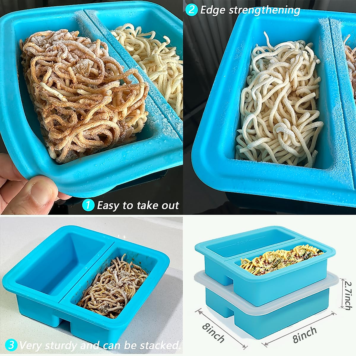 2pack Silicone Freezer Tray for Soup Cube Silicone Freezing Tray with Lid,Large Ice Cube Tray freezer Food Molds,Store Soup,Sauce,Leftovers - Makes Perfect cube storage Silicone Molds ice(2 CUP/2Pack)