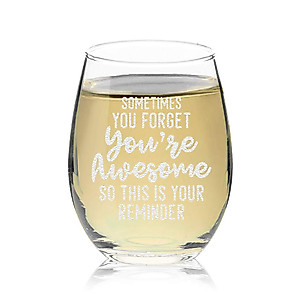 Veracco Sometimes You Forget You're Awesome So This Is Your Reminder Stemless Wine Glass Funny BirthdayGift For Someone Who Loves Drinking Bachelor Party Favors (Clear, Glass)