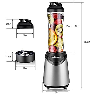 Smoothies Blender Personal Size 300 Watts with 2 Pieces 18 oz BPA Free Portable Travel Sports Bottles (Silver 2 Cups)