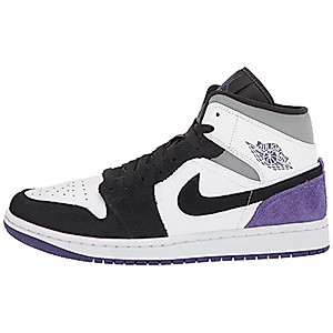 Nike Men's Air Jordan 1 Mid Se Court Purple Suede, White/Court Purple/Black, 8.5