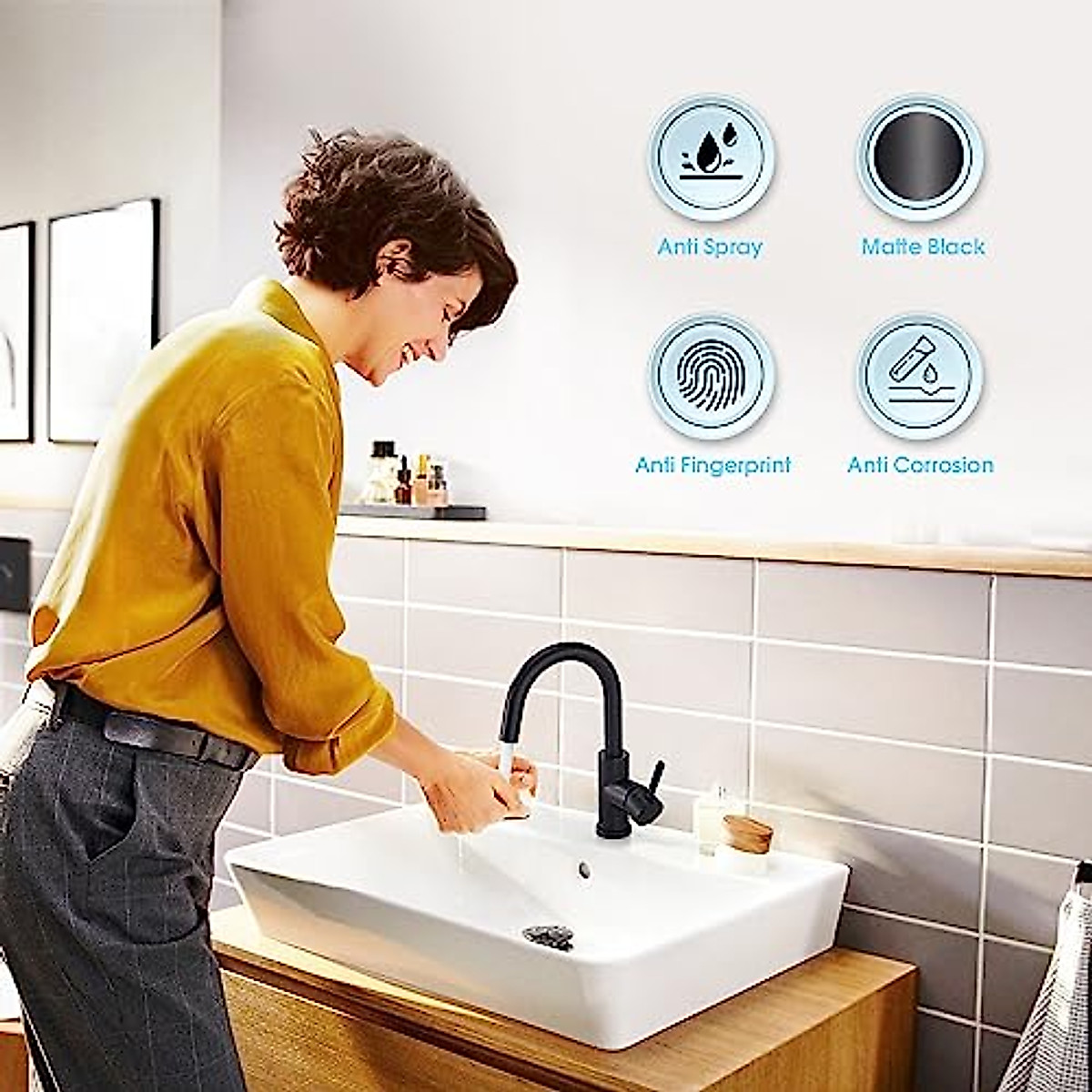 CREA Black Bathroom Faucet Brushed Nickel, Prep Wet Bar Sink Faucet Stainless Steel Single Hole Small Kitchen Faucet with 4 Inch Deck Plate, Mini Faucet Outdoor Tap for Farmhouse Vanity Sink Lavatory