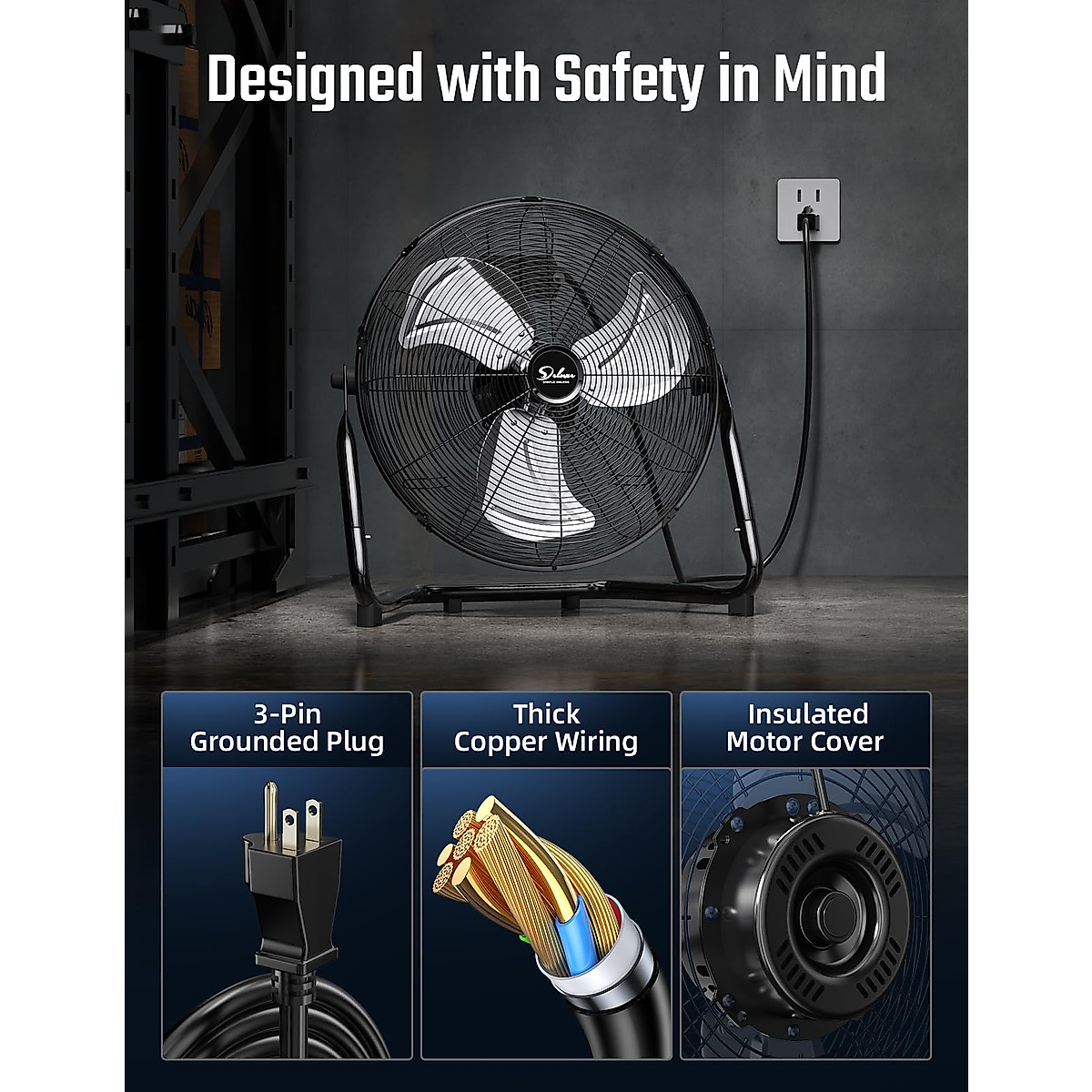 Simple Deluxe 20 Inch 3-Speed High Velocity Heavy Duty Metal Industrial Floor Fans Quiet for Home, Commercial, Residential,Black, 2 Pack