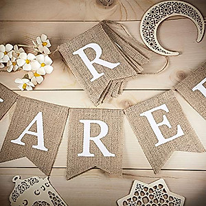 Ramdan Kareem Bunting Banner Eid Celebration Hanging Banner Burlap Bunting Decoration for Ramadan Kareem Supplies