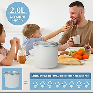 AIRMSEN Ice Cream Maker, 2.1-Quart Automatic Ice Cream Machine with LED Screen and Timer for Gelato Milkshakes Sorbet, Double-Insulated Freezer Bowl, Compact Size, Perfect for Family (Blue, Large)