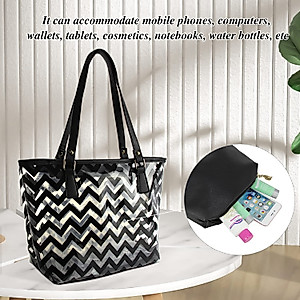 Clear Tote Bags with Full Chevron Stripe Shoulder Handbag with Interior Pocket Large