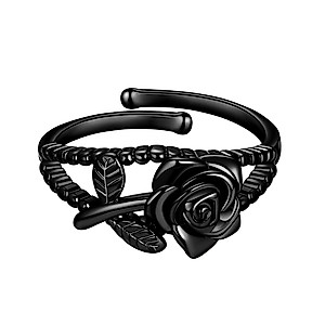 beautlace Rose Adjustable Rings Black Gun Plated Flower Open Ring Elegant Jewelry Gifts for Women KR0013K