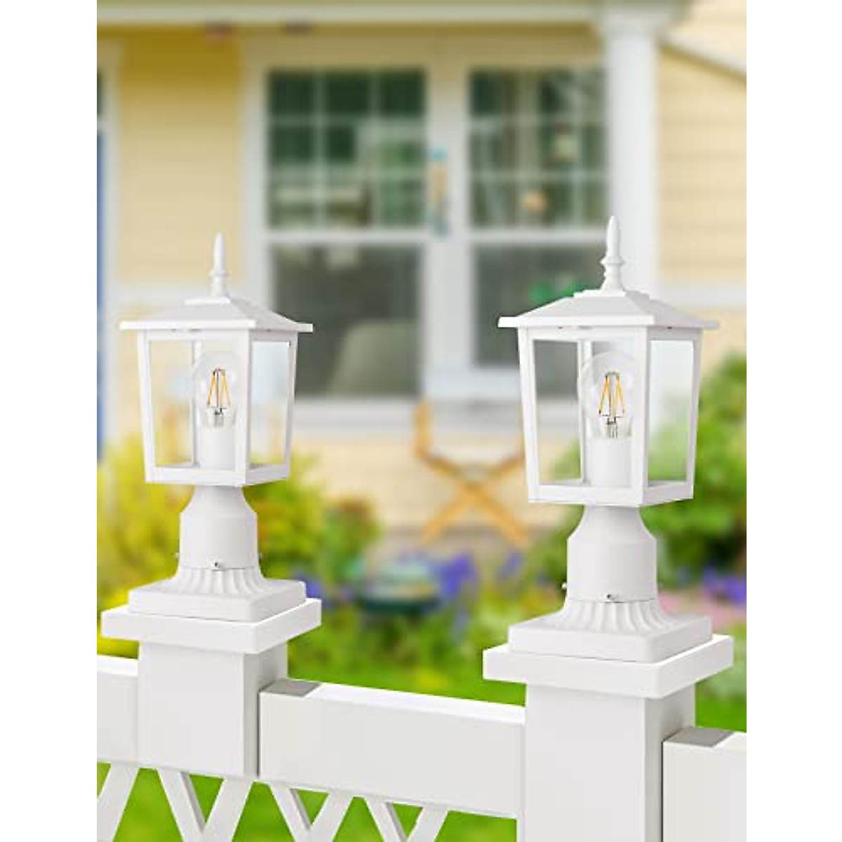 CINOTON Outdoor Post Light Fixture Dusk to Dawn, Exterior Post Lantern Lights IP65 Waterproof with Pier Mount Base, Lamp Garden Post Lights Pole Mount for Patio Pathway Deck Yard Decor Street, White