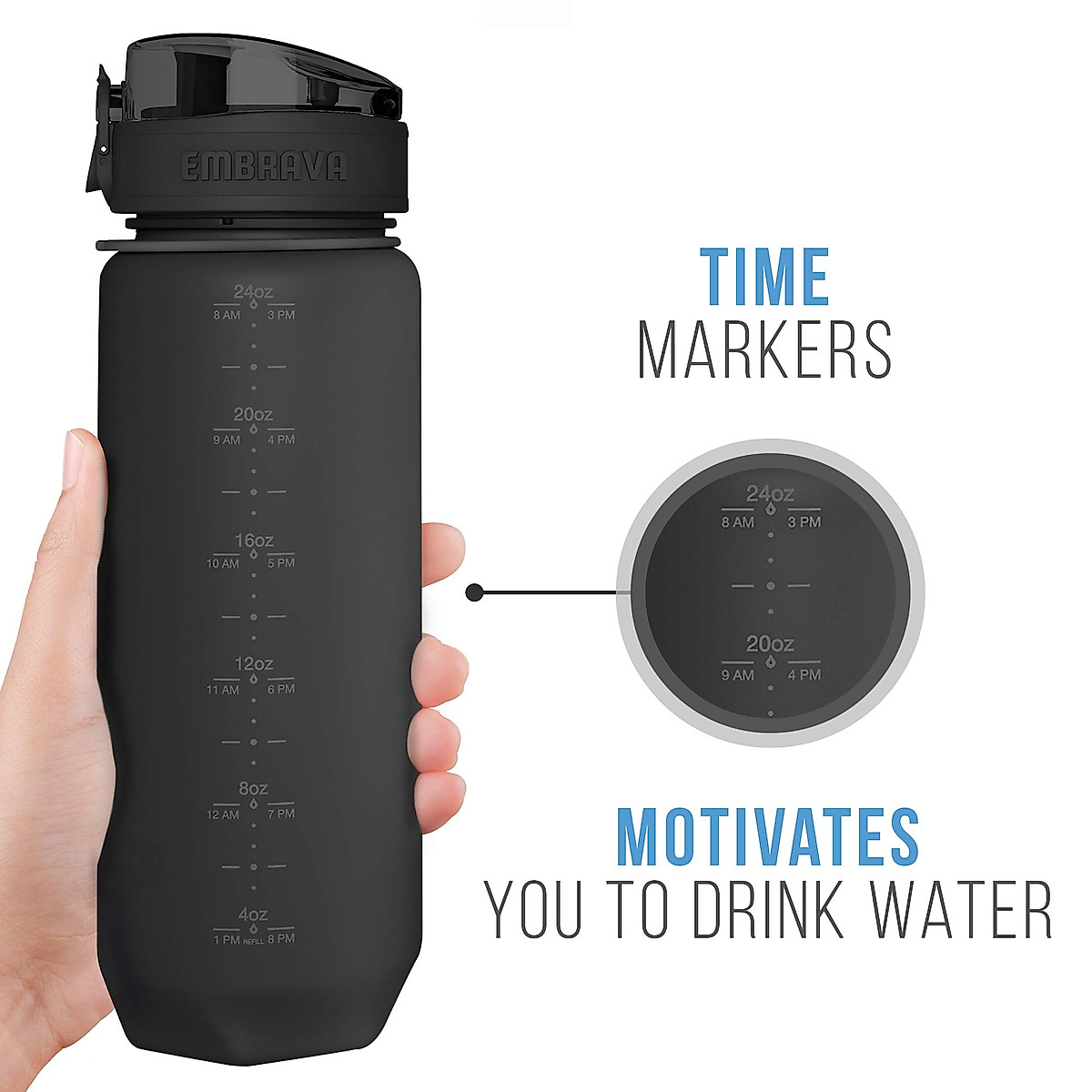 Embrava 24oz BPA-Free Plastic Sports Water Bottle with Time Markers