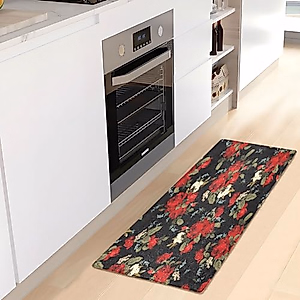 YETTASBIN Red Rose Area Rug, Anti Fatigue Large Floor Mat, Soft Absorbent Washable Plush Carpet with Non-Slip Rubber Back for Entryway, Bedroom, Sink, Kitchen, Bathroom, 39 x 20 Inch