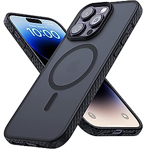 Lamicall Magnetic Case for iPhone 14 Pro - Magnet Case, Compatible for Magsafe, [Anti-Slip Edge] [MIL-Grade Airbag Shockproof], Translucent Hard Slim Protective Apple iPhone 14 Pro Cover Black