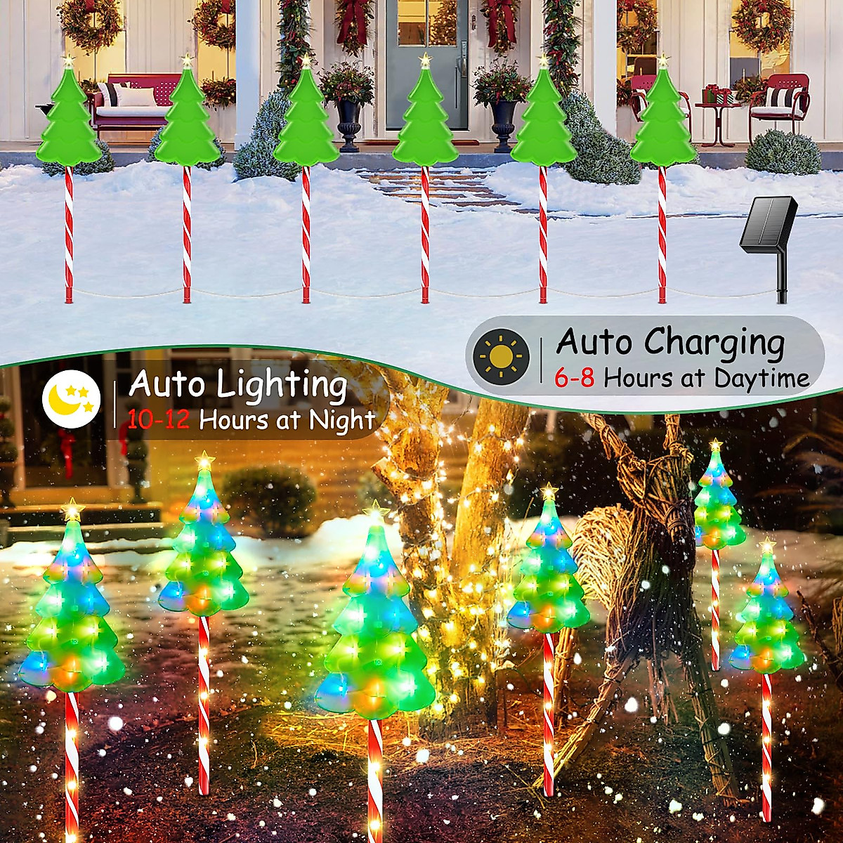 Christmas Decorations Outside Solar Christmas Tree Candy Cane Stake Lights, KOOPER 6 Pack Brighter 102 LED Solar Christmas Pathway Lights Outdoor, 8 Modes Outdoor Christmas Decoration for Xmas Decor