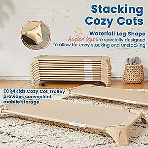 ECR4Kids Stackable Cozy Cot with Storage Trolley, Classroom Furniture, Sand, 7-Piece