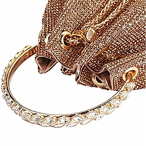 DJBM Women Full Diamonds Bucket Handbag Rhinestone Clutch Purse Evening Clutch for Women Party Prom Cocktail Wedding, Gold