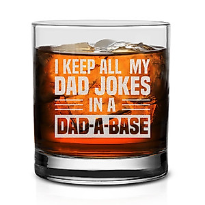 NeeNoNex I Keep All My Dad Jokes in a Dad-A-Base Funny Dad Joke Design Whiskey Glass Gift for Dads, Stepdads and Husbands