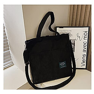 WULIQIUQIU Corduroy Crossbody Bag for Women Convertible Backpack Over The Shoulder Tote Purse Student Fashion Handbag Black