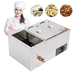 Cutycaty Commercial Food Warmer, 3-Pan Stainless Steel Bain Marie Electric Steam Table Countertop Steamer Food Warmer with Lids for Catering and Restaurants (7L)