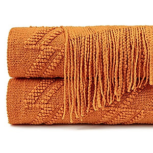 Chanasya Orange Throw Blanket with Tassels - Acrylic Knitted Super Soft Warm Cozy Lightweight Chic Boho Pumpkin Blanket for Fall Bed Sofa Chair Couch Cover Living Bed Room (50x65 Inches) Orange