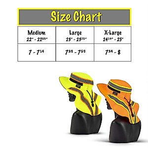 Hi-Visibility Reflective Safety Polyester UPF 50+ Sun Hat, Wide Brim with Neck Flap, Breathable, Boonie Hat Bucket Cap Yellow