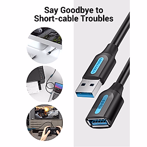 VENTION 4-Port USB 3.0 Hub and USB Extension Cable 6.6FT