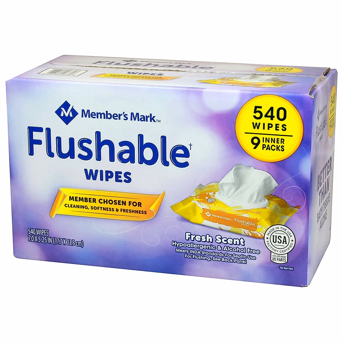 Member's Mark Flushable Wipes, 540 Count (Pack of 9)