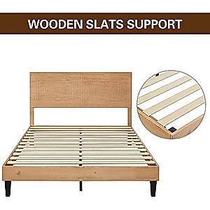 MUSEHOMEINC Mid Century Modern Solid Wood Platform Bed,King Size Bed Frame with Adjustable Height Headboard, Wood Slat Support Bed Frame, Bed Frame No Box Spring Needed